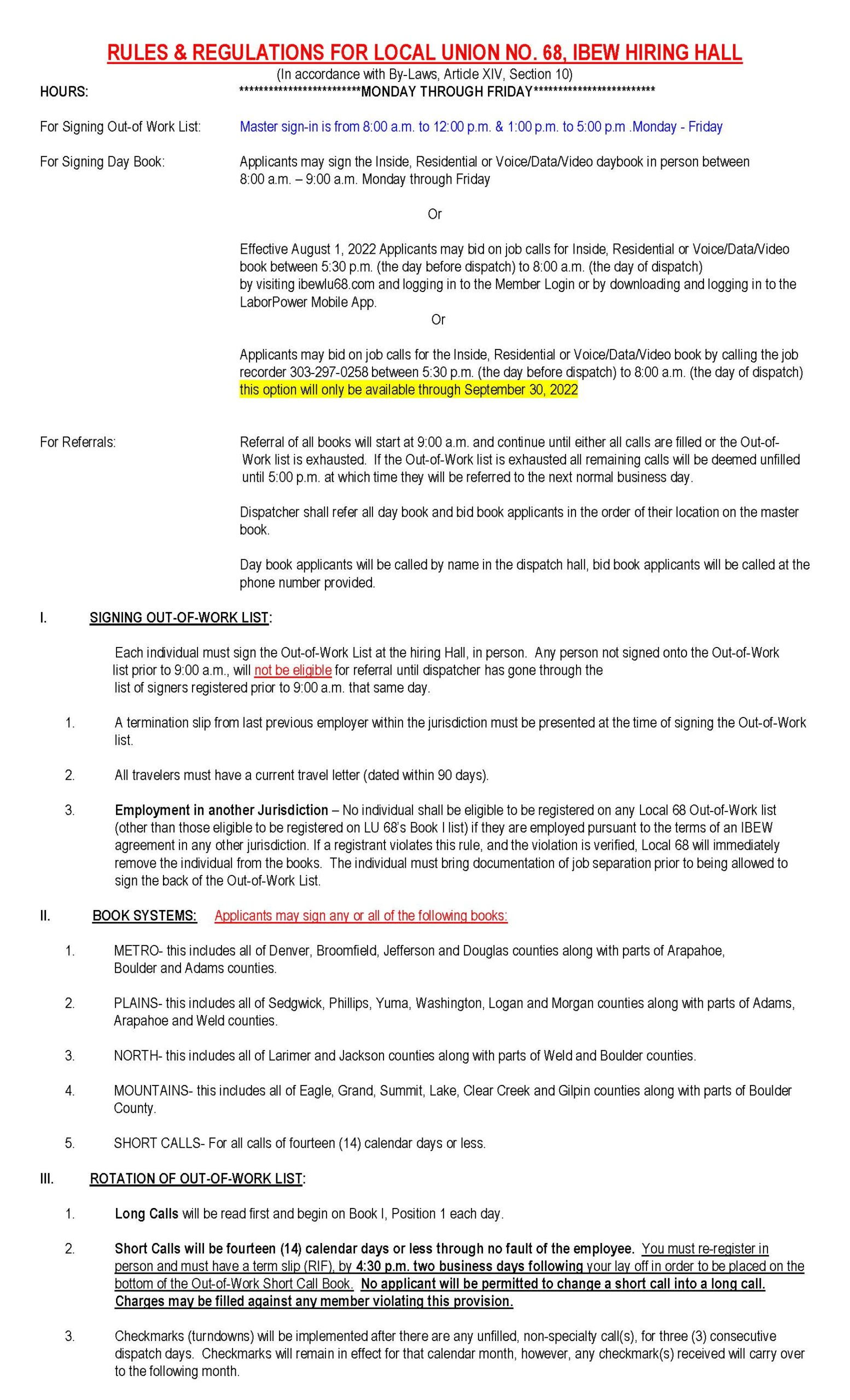 Dispatch Rules & Regulations – IBEW LU 68