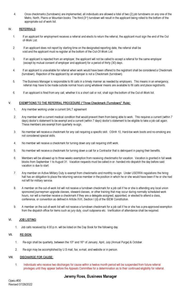 Dispatch Rules & Regulations – IBEW LU 68