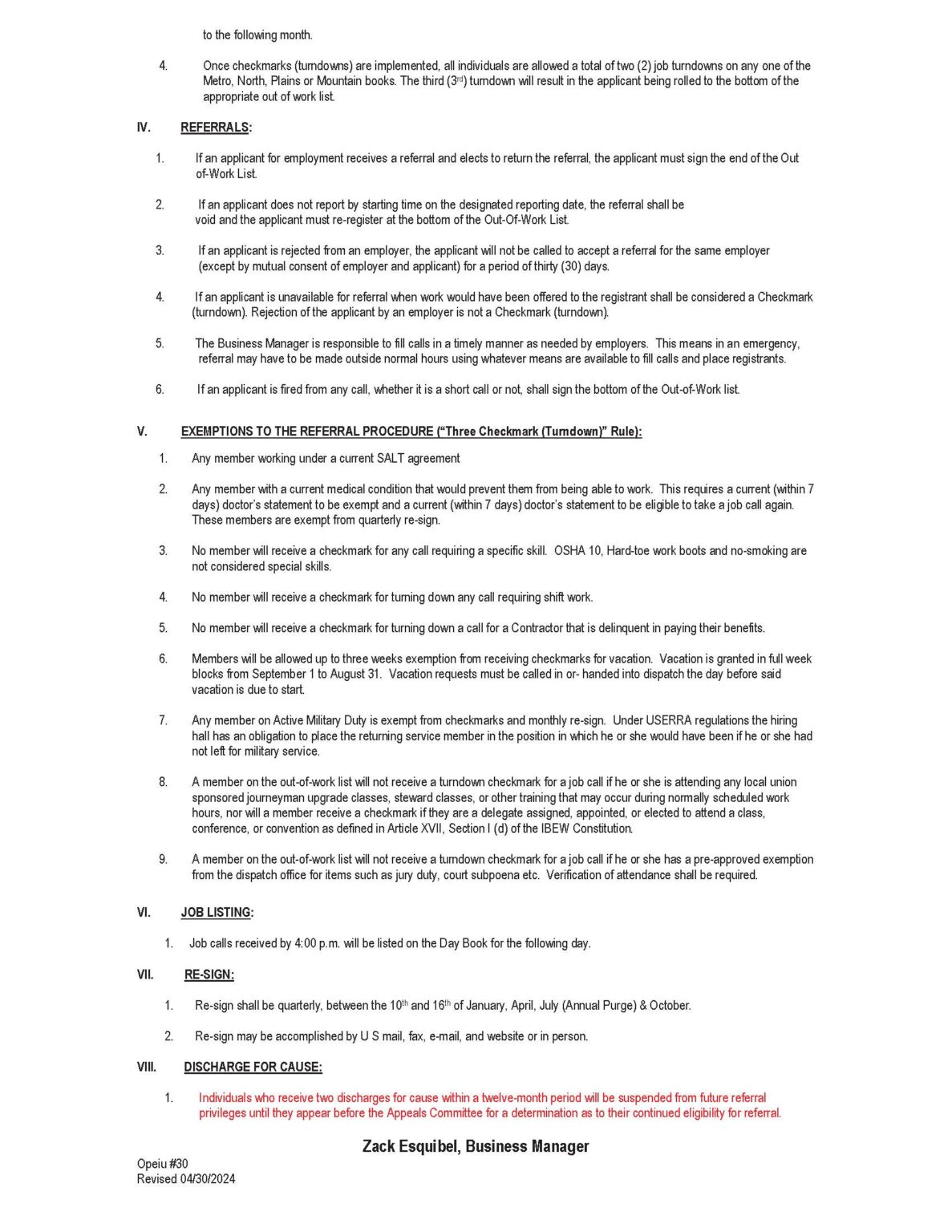 Dispatch Rules & Regulations – IBEW LU 68